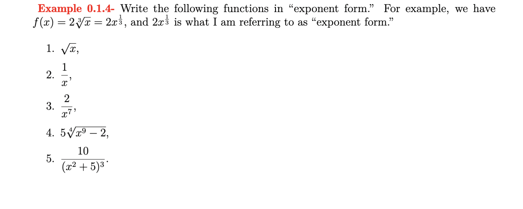 Solved Example 0.1.4- ﻿Write the following functions in | Chegg.com