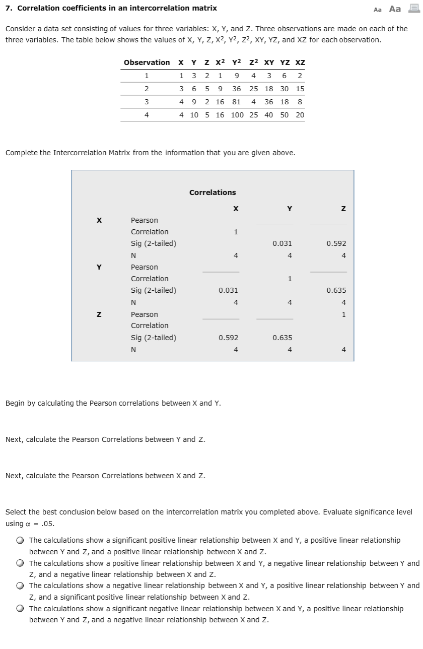 Solved 7. Correlation coefficients in an intercorrelation | Chegg.com