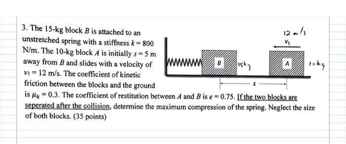 Solved 3. The 15-kg block B is attached to an unstretched | Chegg.com