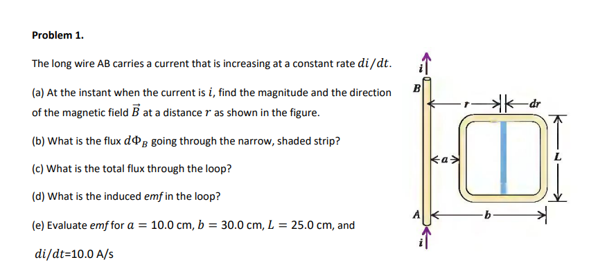 Solved The long wire AB carries a current that is increasing | Chegg.com