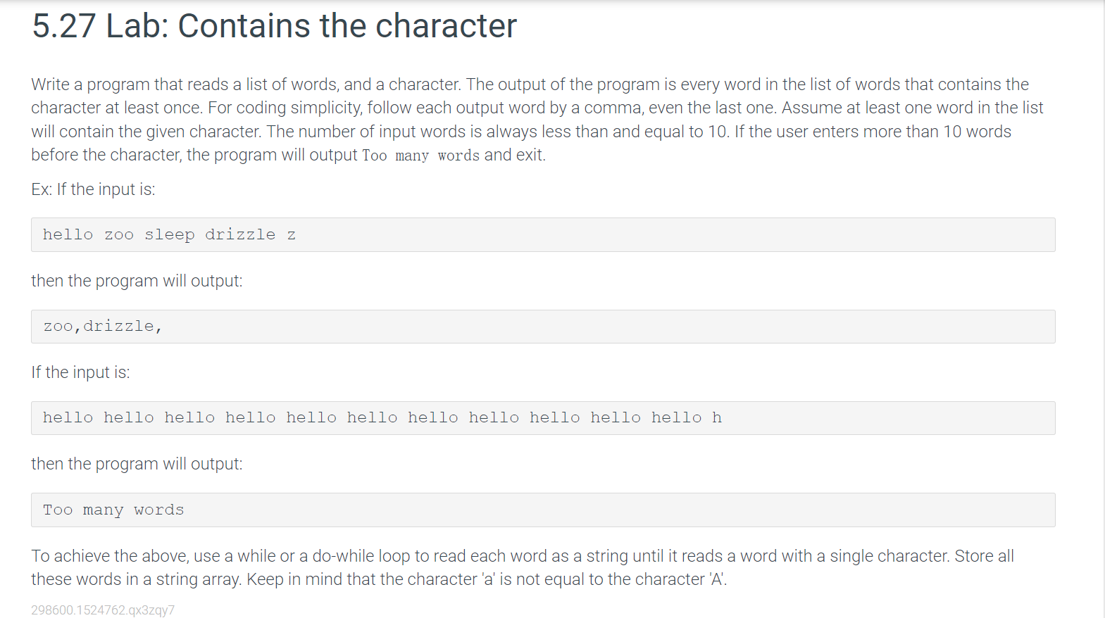 Solved 5.27 Lab: Contains the character Write a program that | Chegg.com