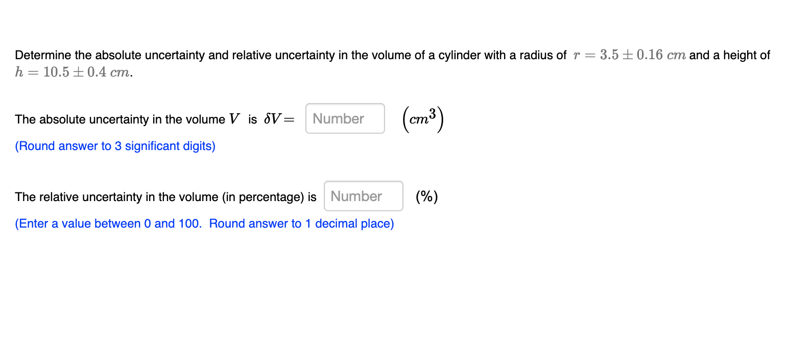 Solved Determine the absolute uncertainty and relative | Chegg.com
