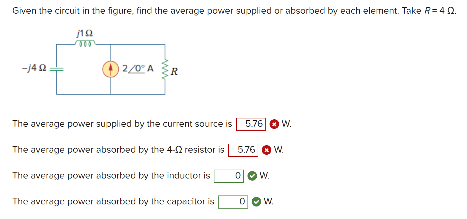 Solved Given the circuit in the figure, find the average | Chegg.com