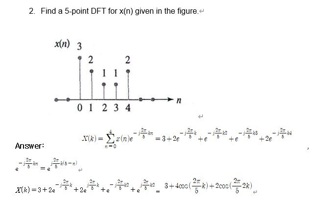 Solved 2. Find a 5-point DFT for x(n) given in the figure. | Chegg.com