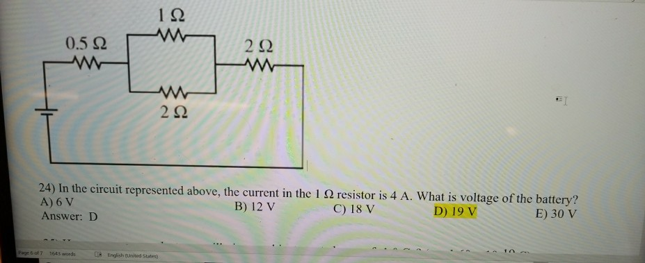 Solved ΙΩ 2Ω 2Ω 24) In the circuit represented above, the | Chegg.com