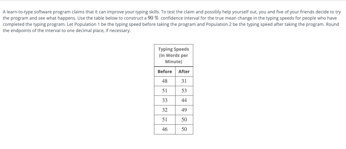 Solved A learn-to-type software program claims that it can | Chegg.com