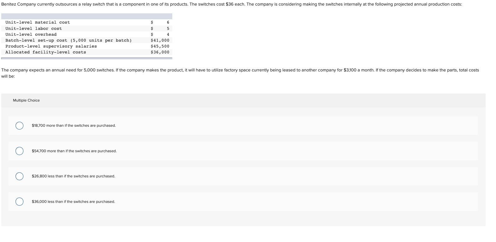 Solved Multiple Choice $18,700 more than if the switches are | Chegg.com
