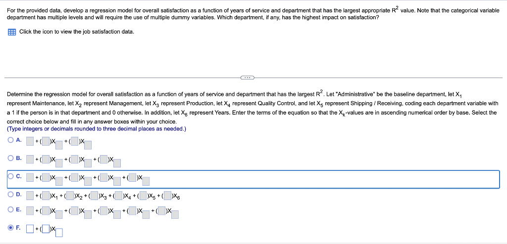 For the provided data, develop a regression model for | Chegg.com
