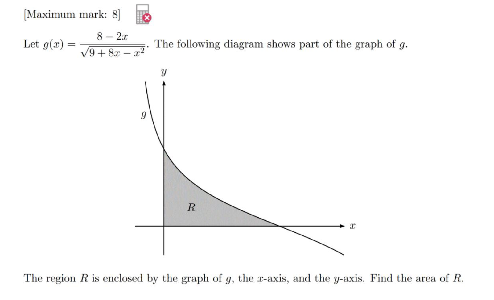 Solved [Maximum mark: 8] Let g(x)=9+8x−x28−2x. The following | Chegg.com