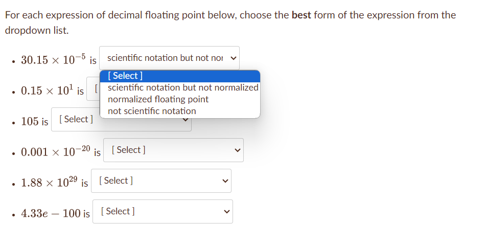 Solved For each expression of decimal floating point below, | Chegg.com