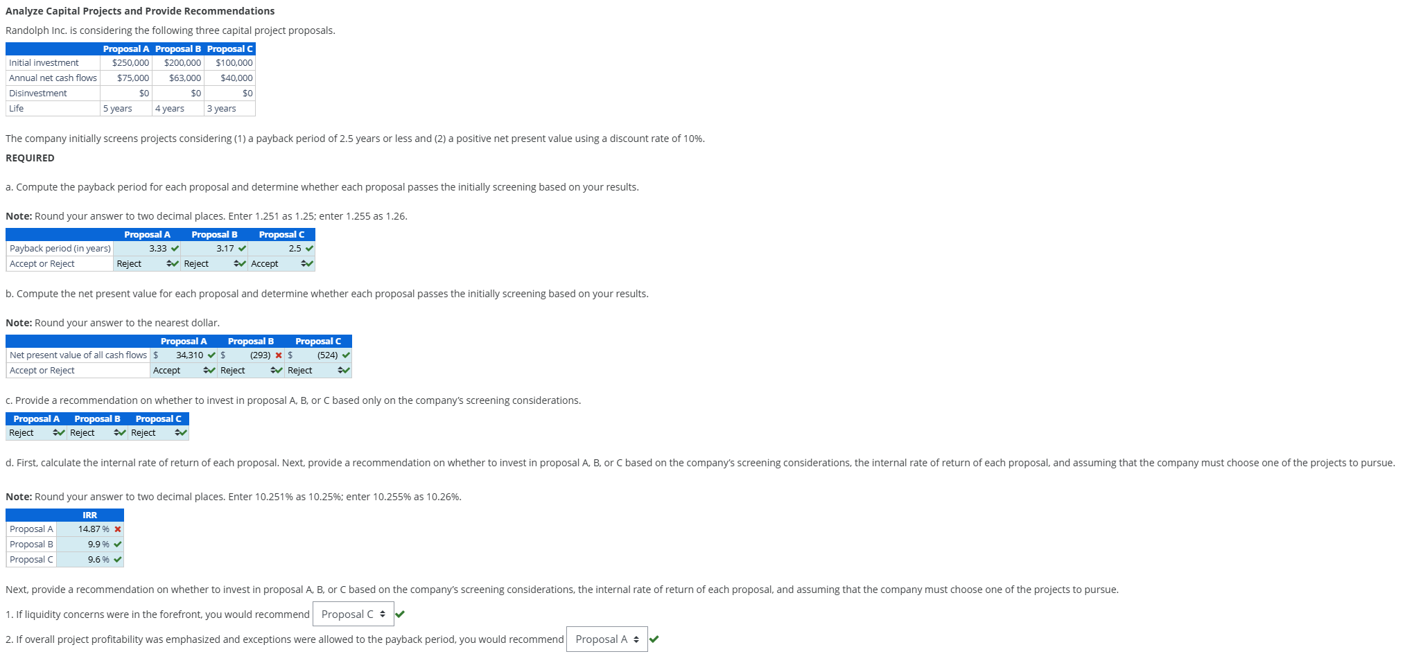 Solved Analyze Capital Projects and Provide | Chegg.com