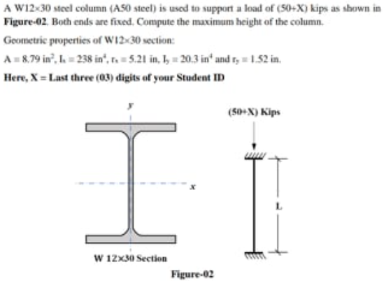 Solved A W12x30 steel column (A50 steel) is used to support | Chegg.com