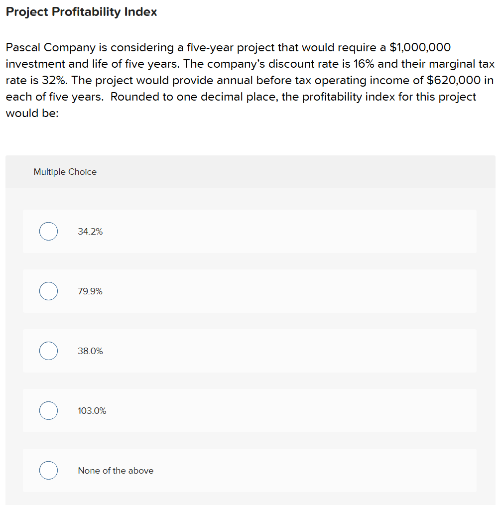 Solved Project Profitability Index Pascal Company is | Chegg.com