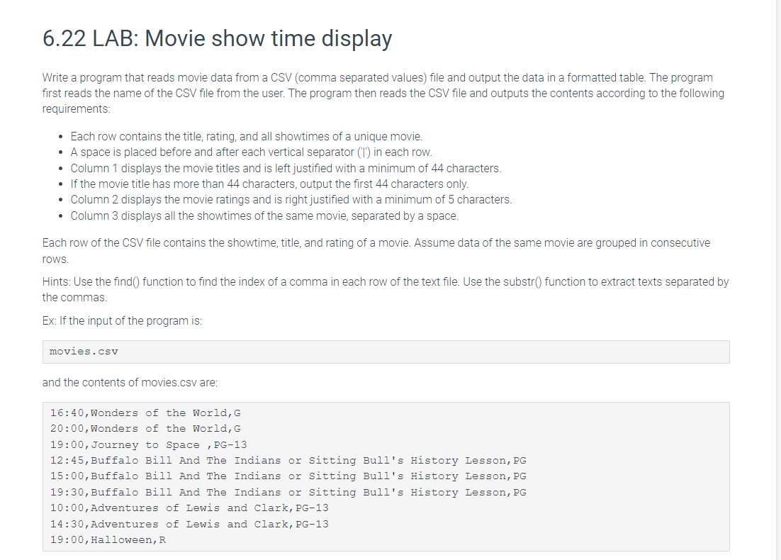 Solved Write a program that reads movie data from a CSV | Chegg.com