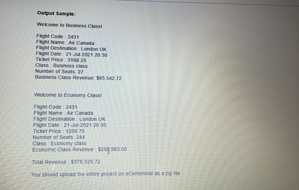 Solved Create an abstract class called Flight. The class | Chegg.com