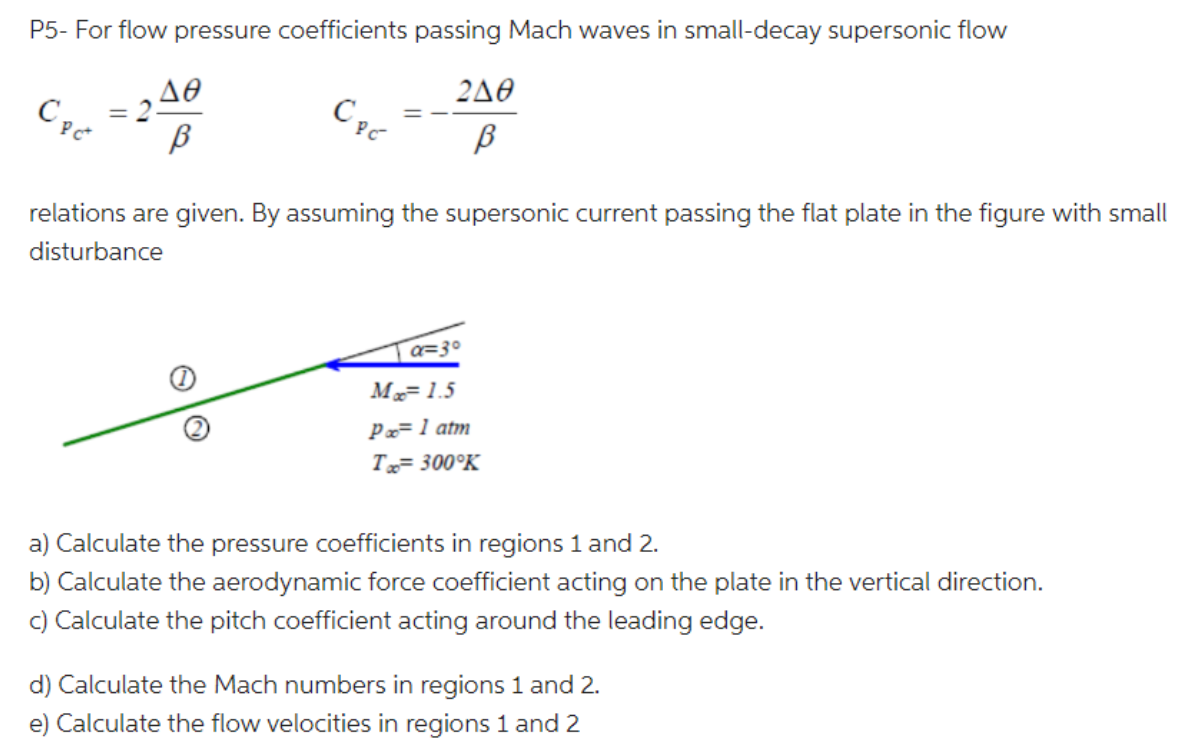 Solved P5- For flow pressure coefficients passing Mach waves | Chegg.com