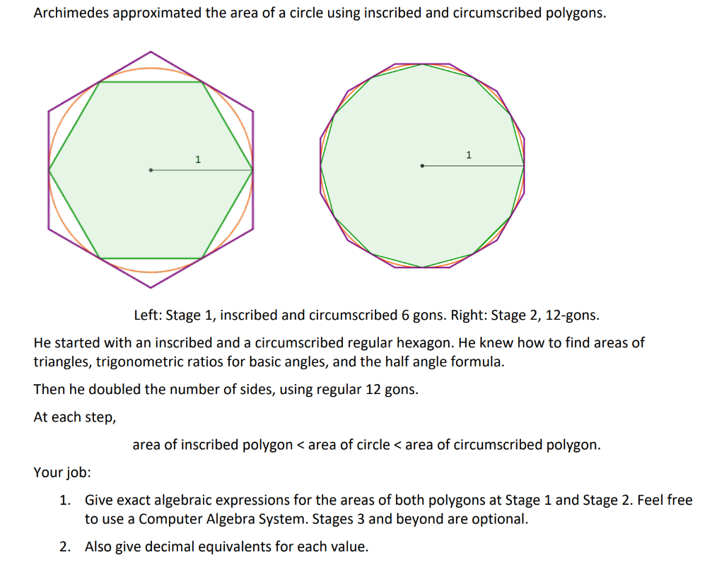 Solved Archimedes approximated the area of a circle using | Chegg.com