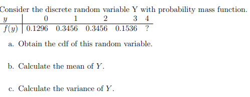 Solved Consider the discrete random variable Y with | Chegg.com