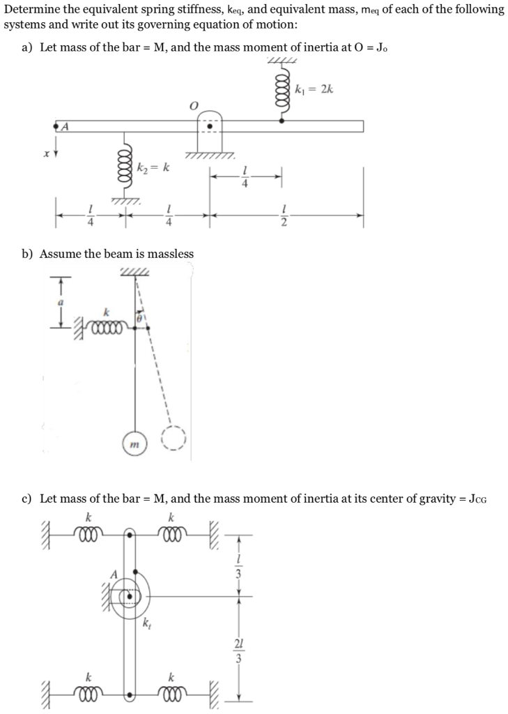 Solved Determine the equivalent spring stiffness, keq, and | Chegg.com