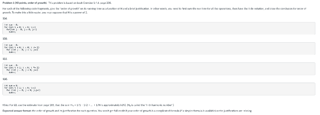 Solved Problem 1 (40 points, order of growth). This problern | Chegg.com Solved Problem 1 (40 points, order of growth). This problern | Chegg.com