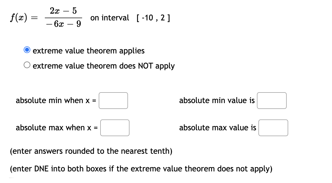 Solved Does the extreme value theorem applies or not and if | Chegg.com