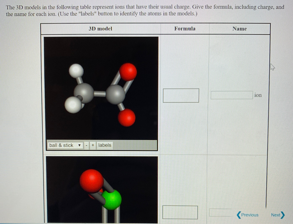 Solved The 3D models in the following table represent ions | Chegg.com