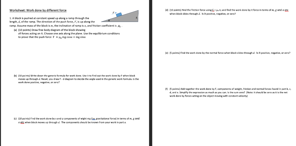 Solved Worksheet: Work done by different force (d) (10 | Chegg.com