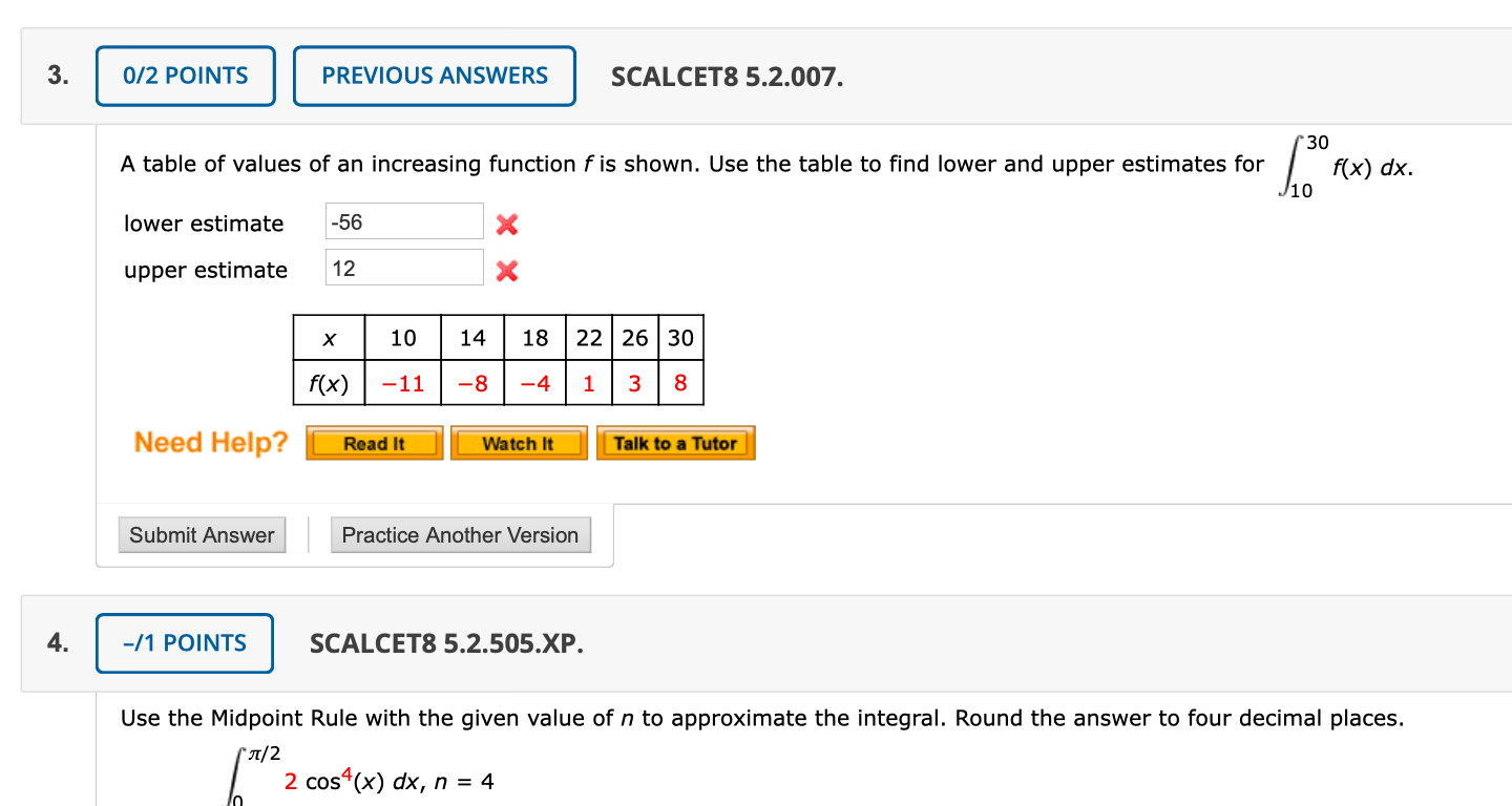 Solved 0/2 POINTS PREVIOUS ANSWERS SCALCET8 5.2.007. A table | Chegg.com