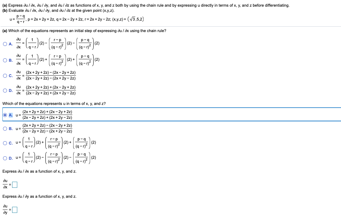 Solved (a) Express du / dx, du/dy, and du/dz as functions of | Chegg.com