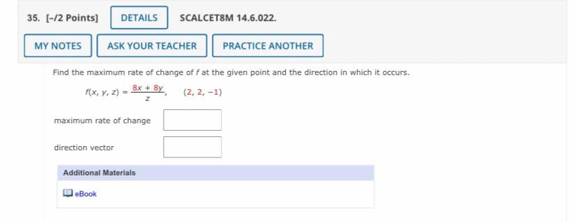 Solved 35. [-/2 points) DETAILS SCALCET8M 14.6.022. MY NOTES | Chegg.com