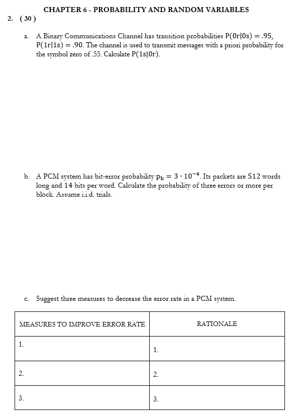 CHAPTER 6 - PROBABILITY AND RANDOM VARIABLES 2. (30) | Chegg.com