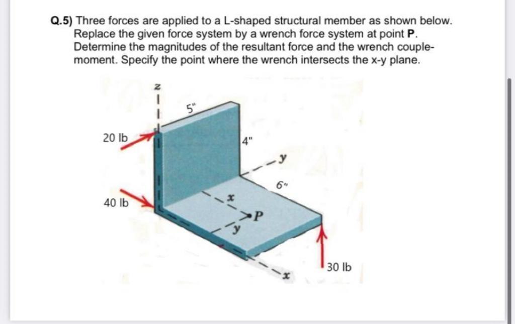 Solved Q.5) Three forces are applied to a L-shaped | Chegg.com