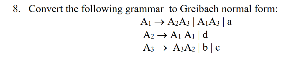Solved 8. Convert the following grammar to Greibach normal | Chegg.com