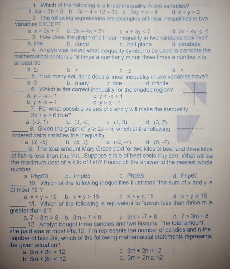 Solved A O B Many 1 Which Of The Following Is A Linear Chegg
