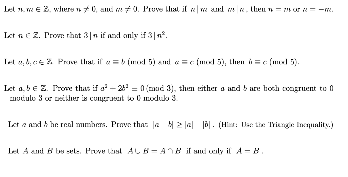 Solved Let n, m € Z, where n + 0, and m + 0. Prove that if | Chegg.com Solved Let n, m € Z, where n + 0, and m + 0. Prove that if | Chegg.com