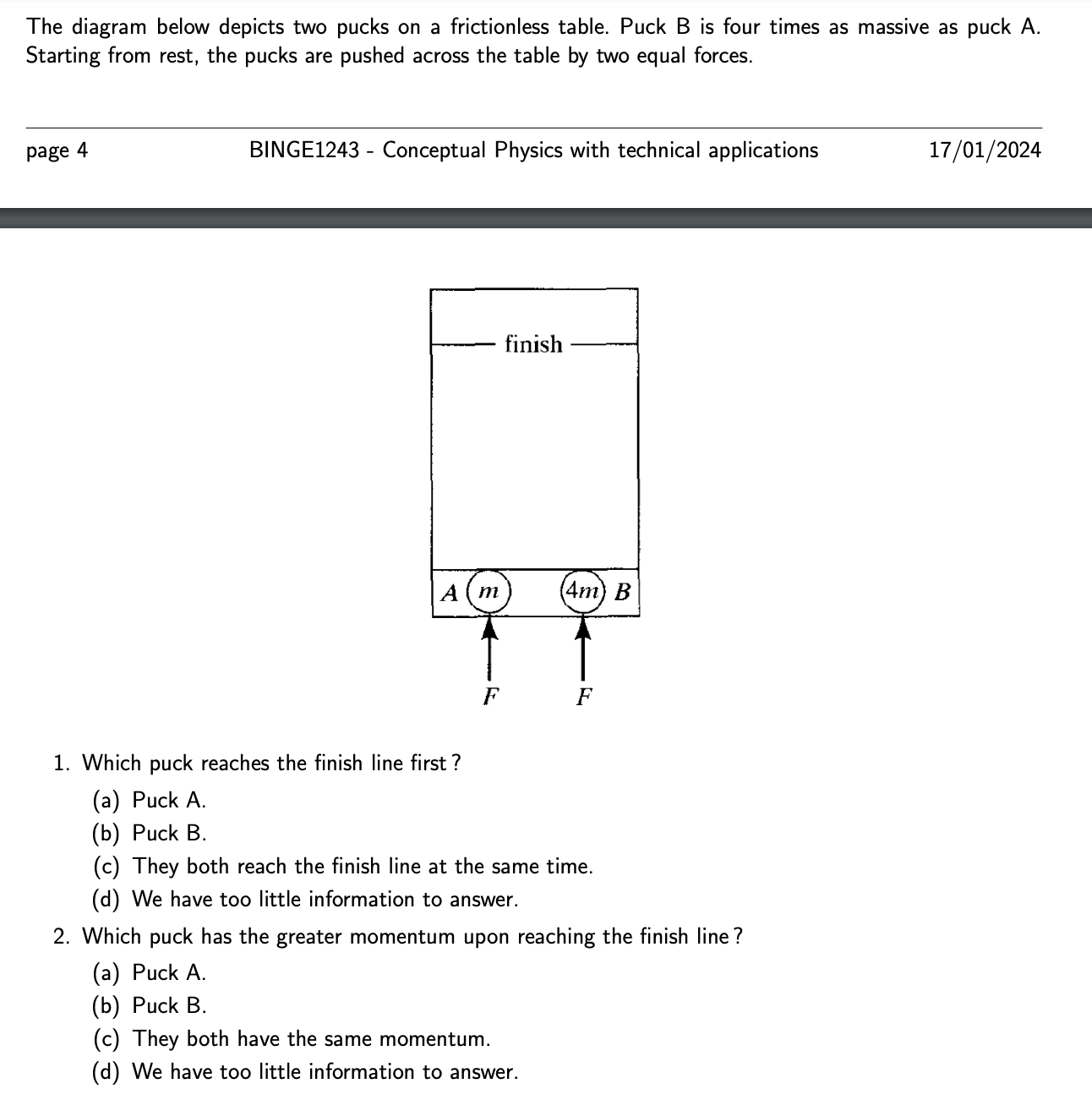 Solved Starting from rest, the pucks are pushed across the | Chegg.com