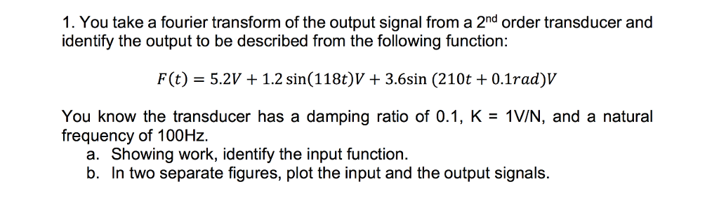 Solved 1. You take a fourier transform of the output signal | Chegg.com