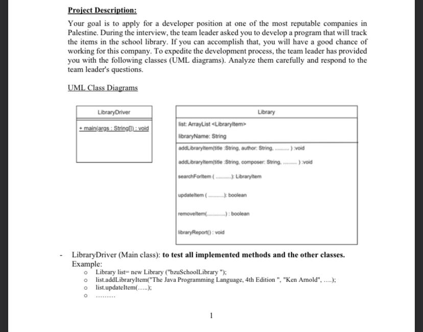Solved Library class: to track and to manage the items in | Chegg.com