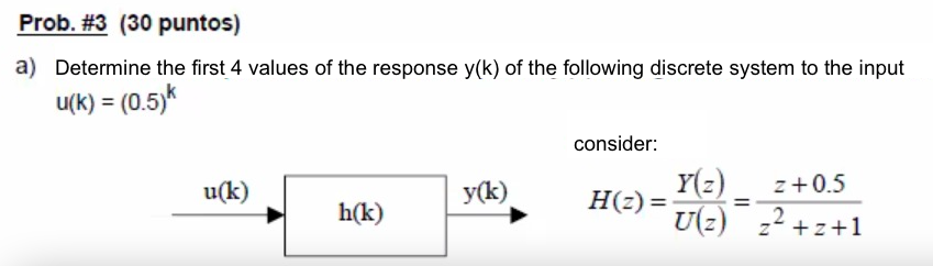 Solved a) Determine the first 4 values of the response y(k) | Chegg.com