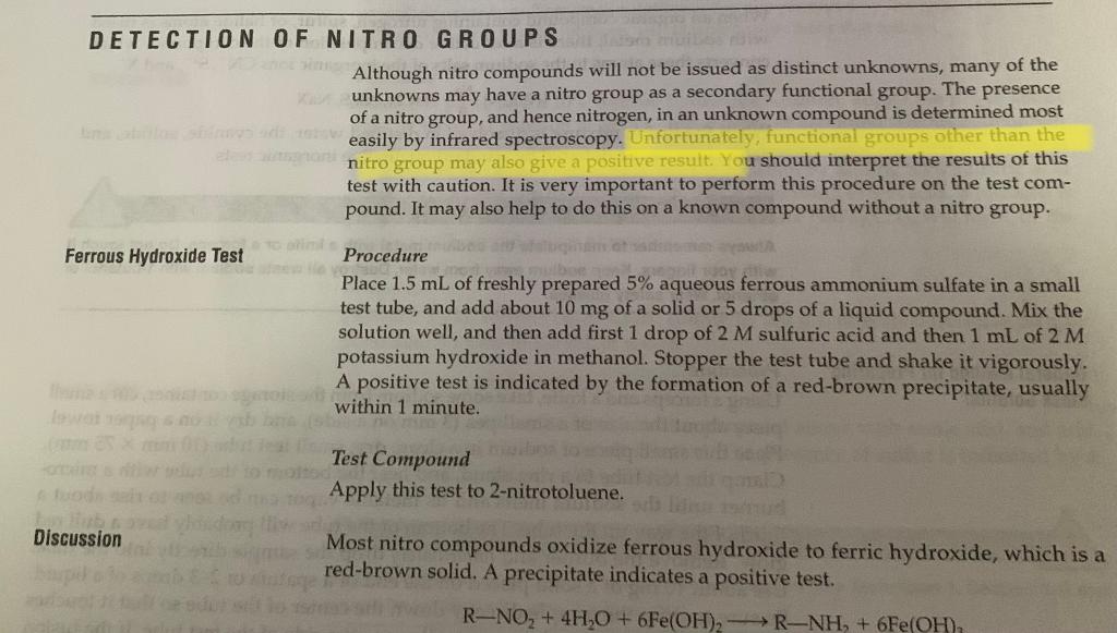 Solved What other functional groups can cause the ferrous | Chegg.com