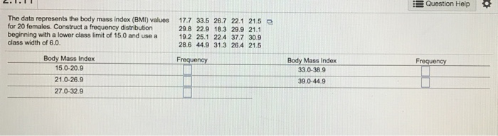 Solved The data represents the body mass index values for 20 | Chegg.com
