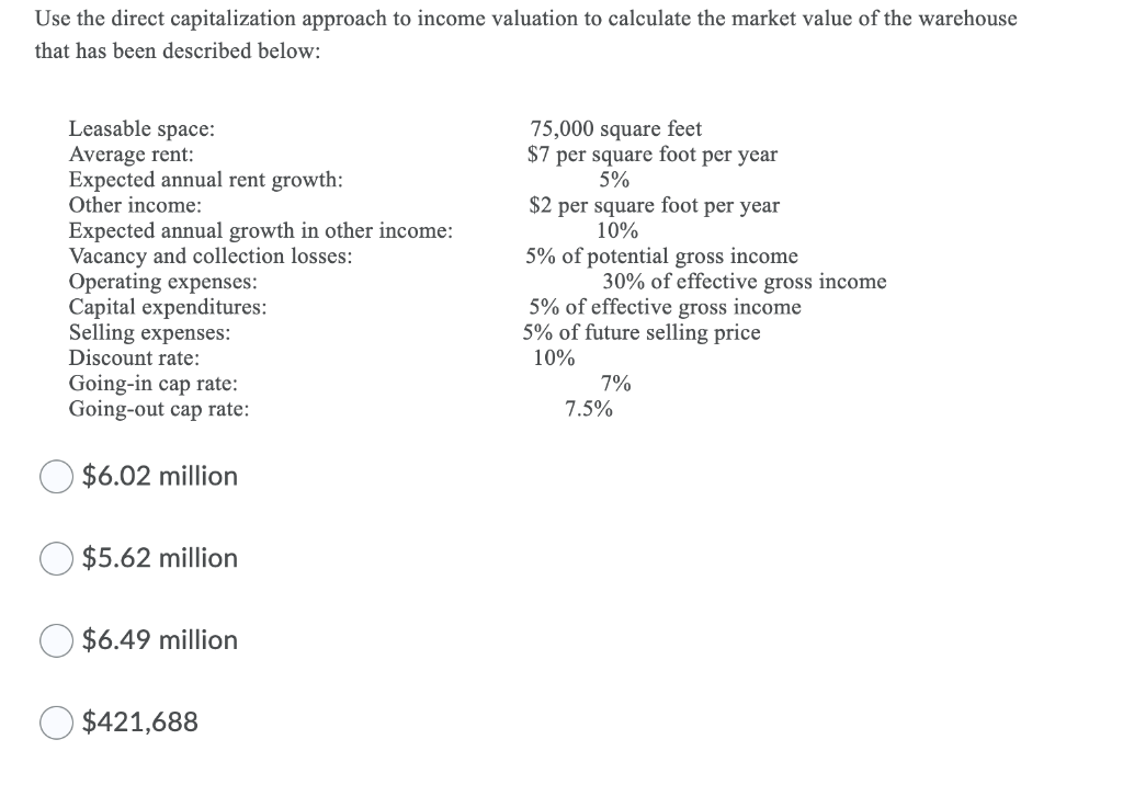Use the direct capitalization approach to income | Chegg.com