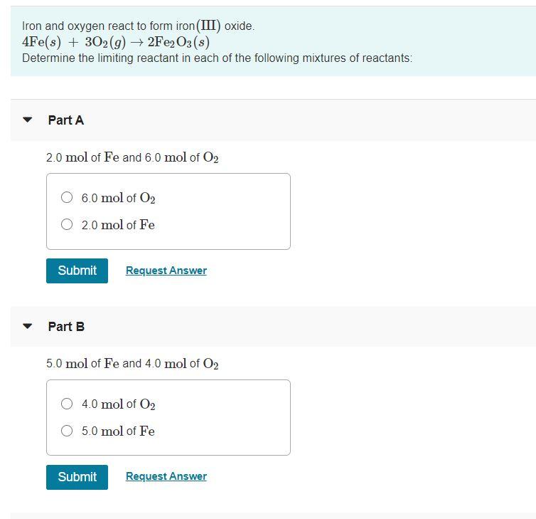 Solved Iron and oxygen react to form iron (III) oxide. | Chegg.com