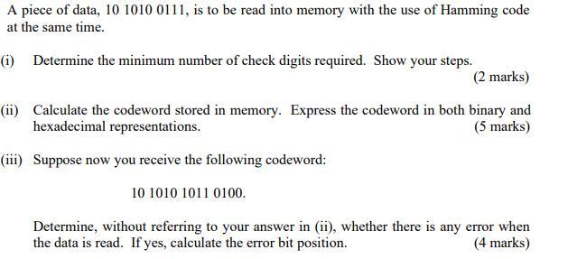 Solved A piece of data, 10 1010 0111, is to be read into | Chegg.com
