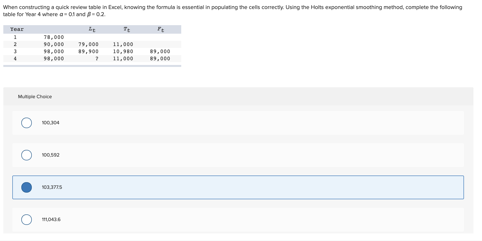 Solved When constructing a quick review table in Excel, | Chegg.com