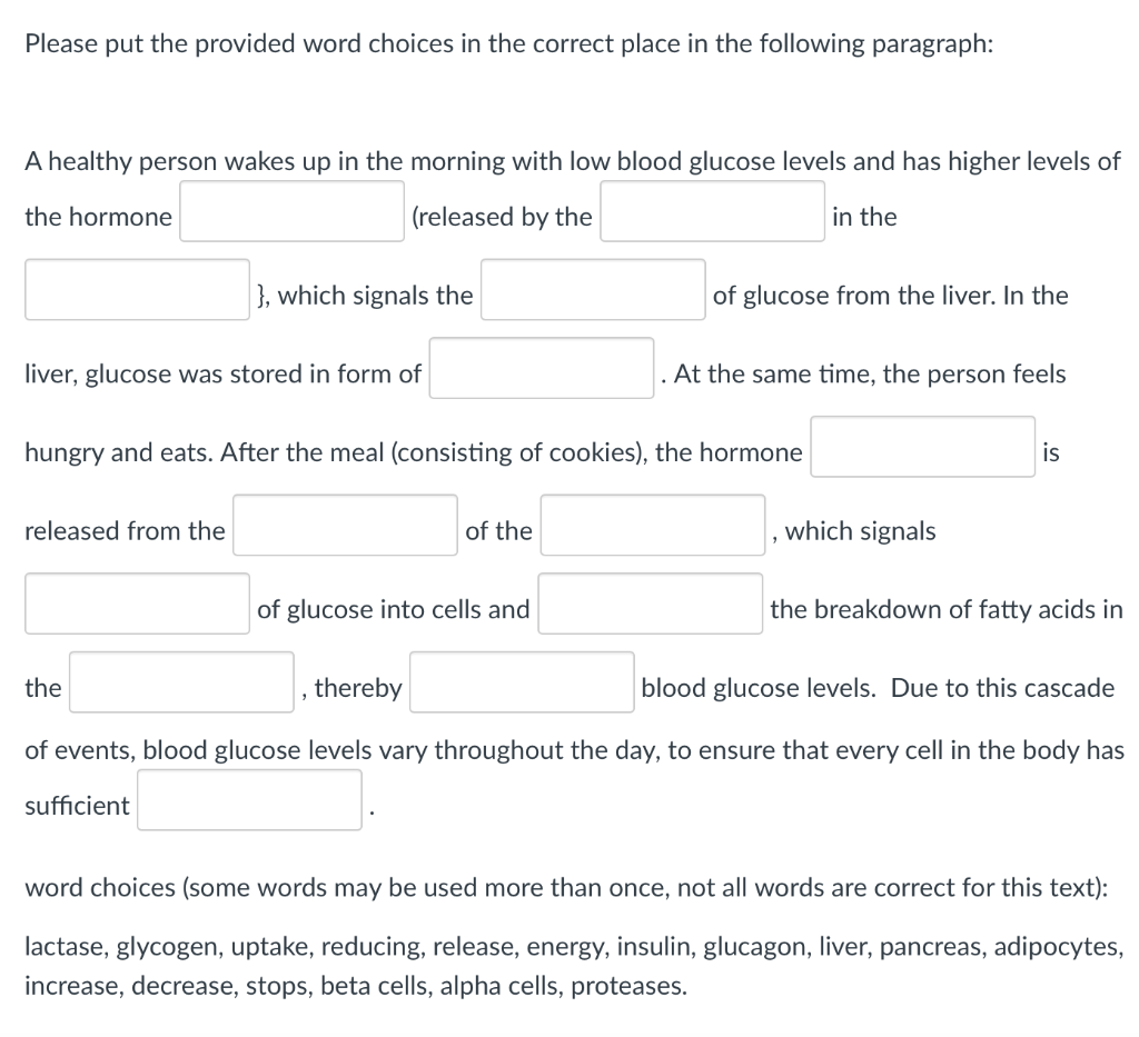 Solved Please put the provided word choices in the correct | Chegg.com