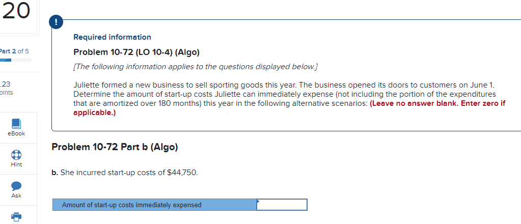 Solved 19 rt 1 of 5 23 nts eBook Hint Ask C ! Required | Chegg.com