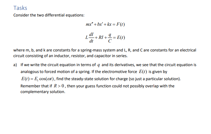 Solved Tasks Consider the two differential equations: | Chegg.com