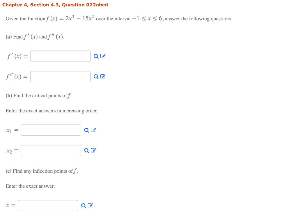 Solved Given the function f(x)=2x3−15x2 over the interval | Chegg.com