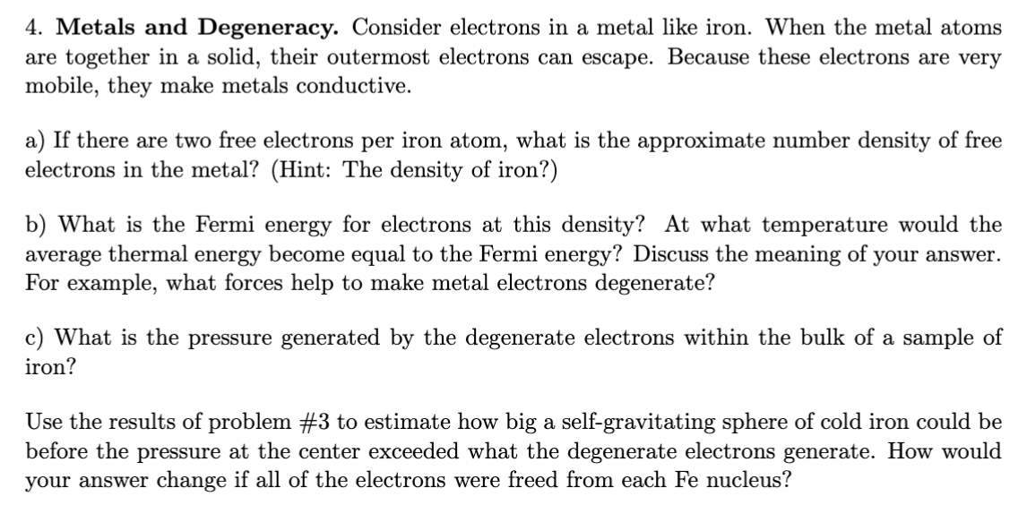 Solved 4. Metals and Degeneracy. Consider electrons in a | Chegg.com